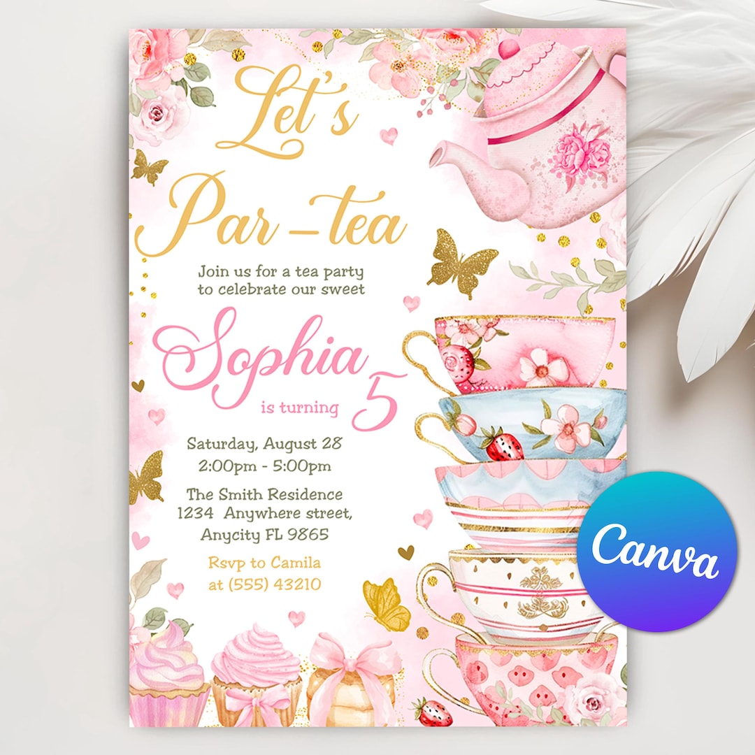 Tea Party Birthday Invitation, Girl Par-tea Invite, Par-tea Invitation ...