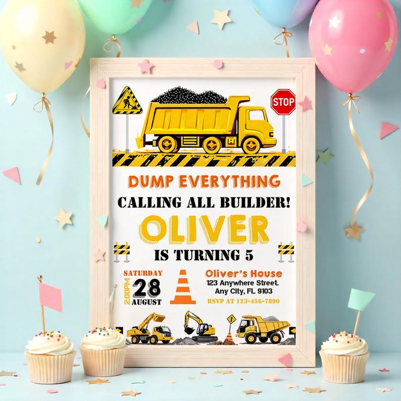 Construction Birthday Invitation, Modern Construction Invitation, Dump ...