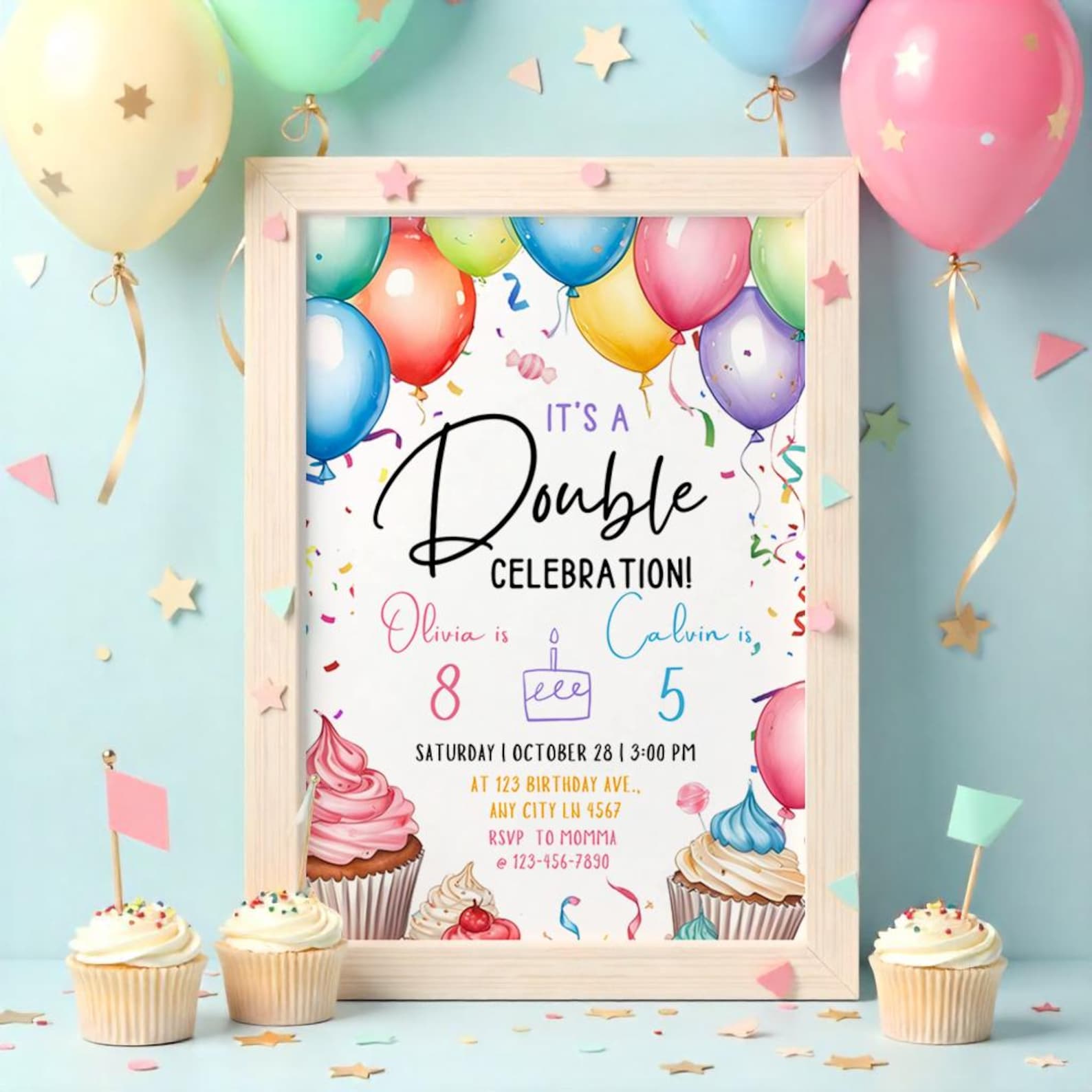 Join Party Birthday Invitation, Sibling Birthday Party, Double Birthday ...
