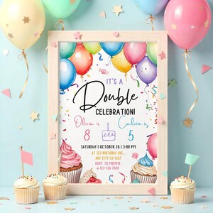 Join Party Birthday Invitation, Sibling Birthday Party, Double Birthday ...