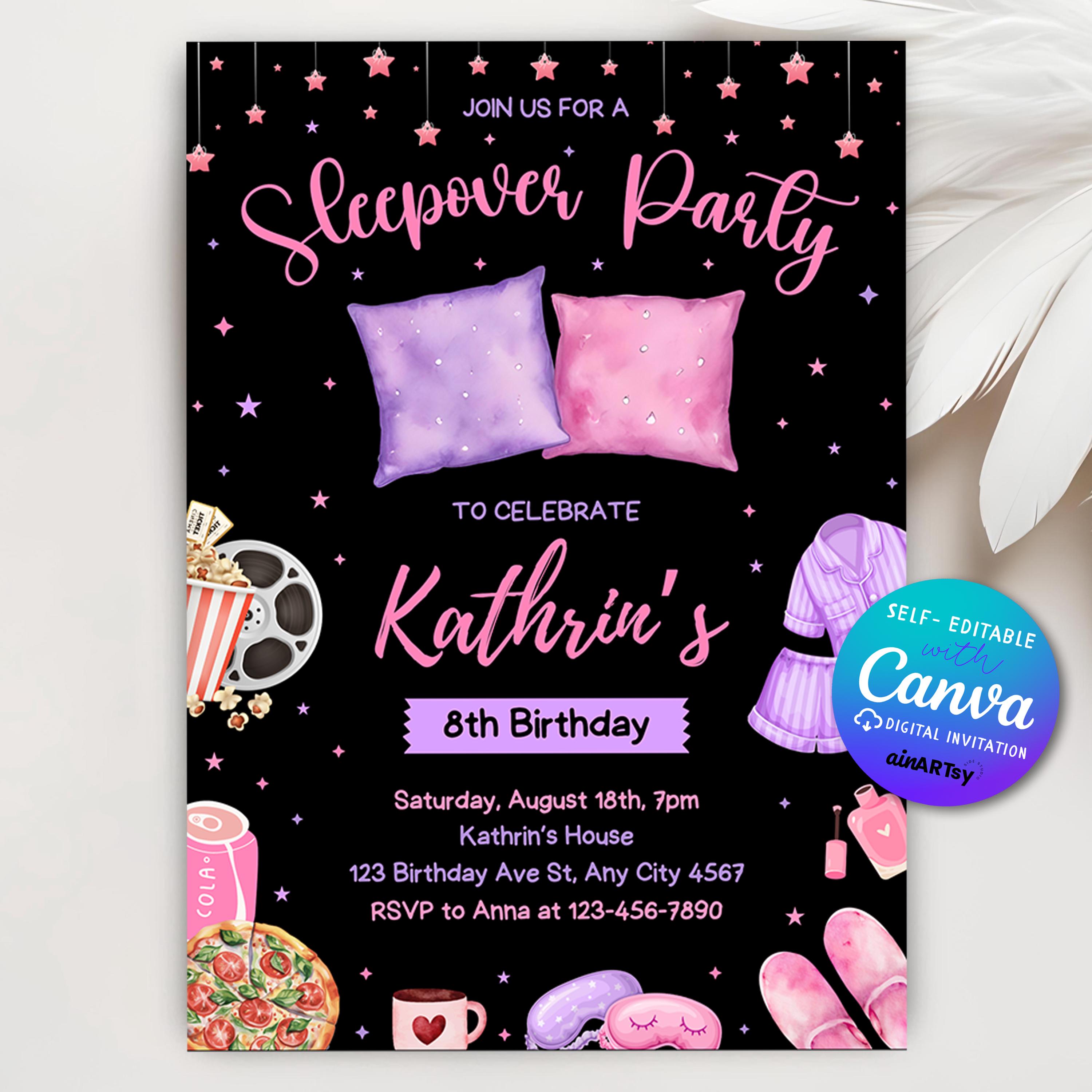 Sleepover Birthday Invitation, Editable Sleepover Invite, Girl Slumber ...