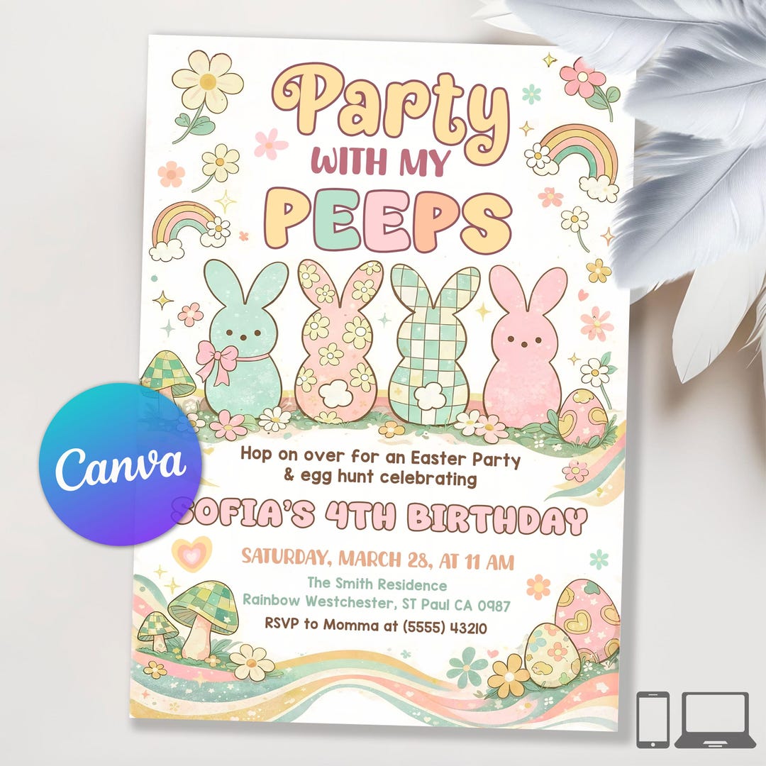 Groovy Peeps Easter Egg Hunt Invitation, Retro Easter Egg Hunt ...