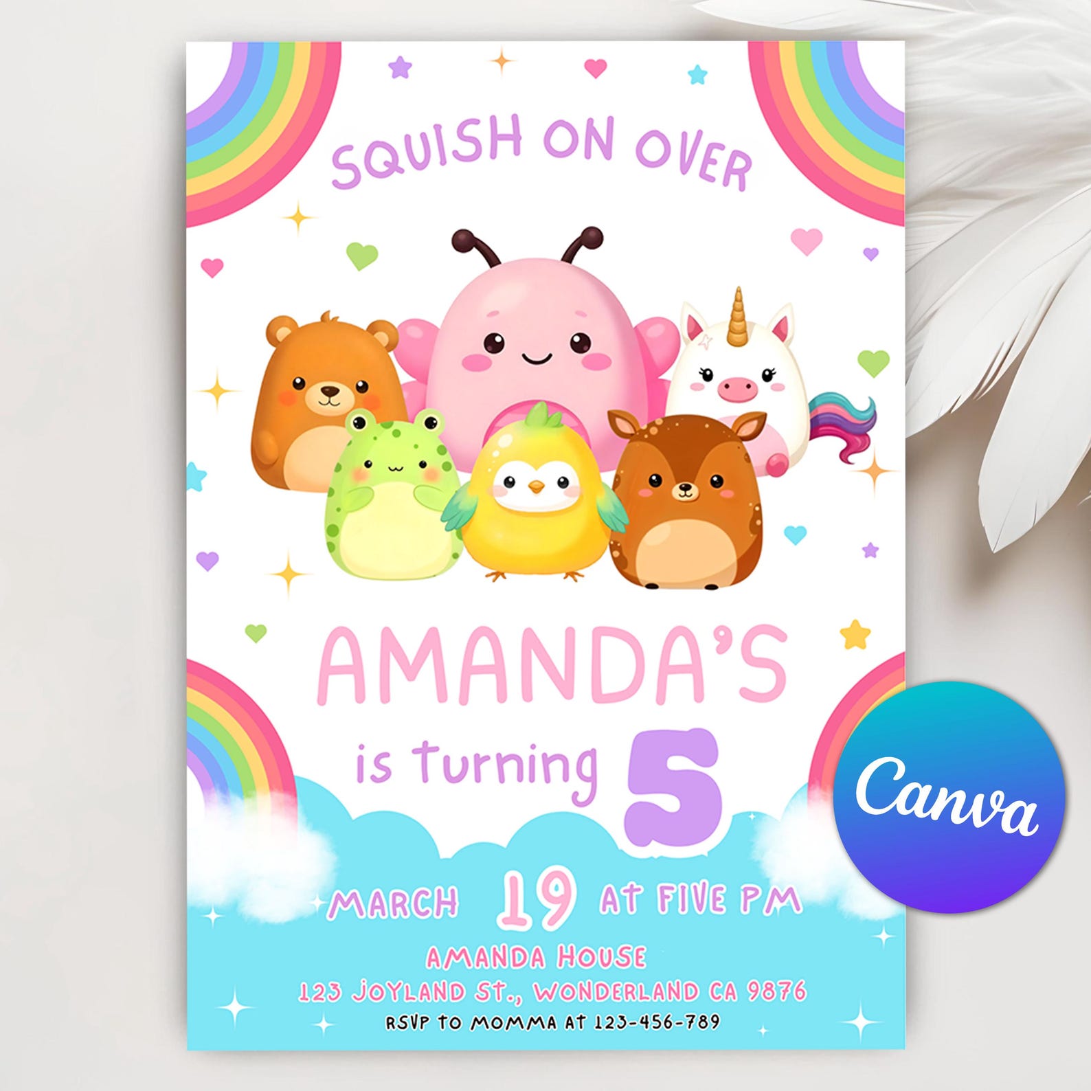 Squishmallow Birthday Invitation, Squishmallow Invitation, Girl ...