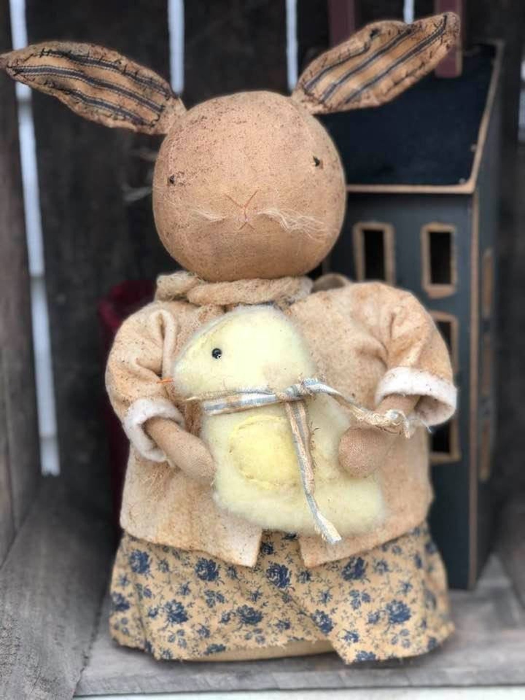 Emma Rabbit and Her Baby Chick, Primitive Rabbit, Vintage Rabbit - Etsy