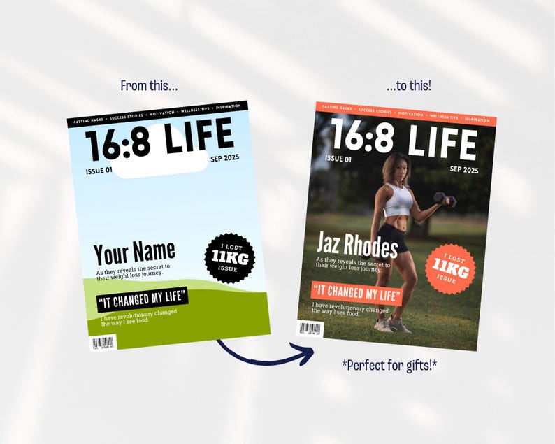 16:8 Life Magazine Cover Template | Intermittent Fasting Canva Design ...