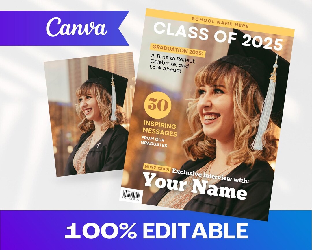 Class of 2025 Magazine Cover Canva Template | Editable Digital Magazine ...