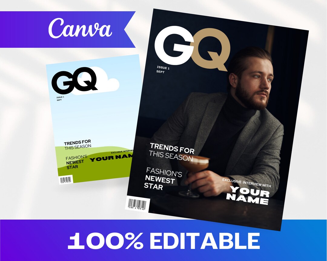 Men's Fashion Magazine Cover Canva Template | Custom Magazine Cover ...