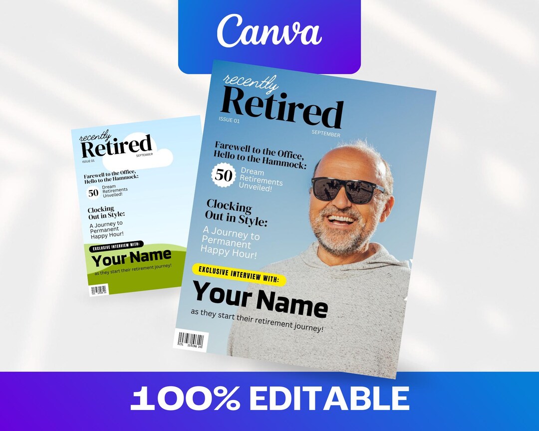 Retirement Magazine Cover Canva Template | Personalized Gift (digital ...
