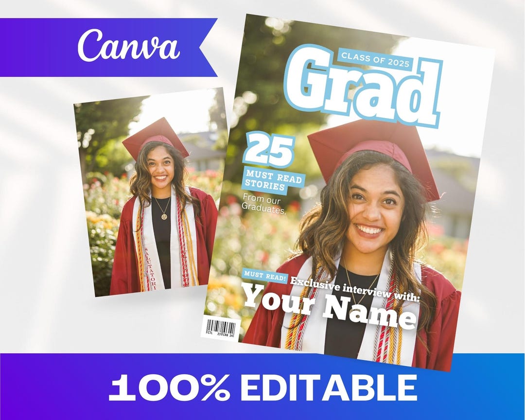 Grad 2025 Magazine Cover Canva Template | Editable Digital Magazine ...