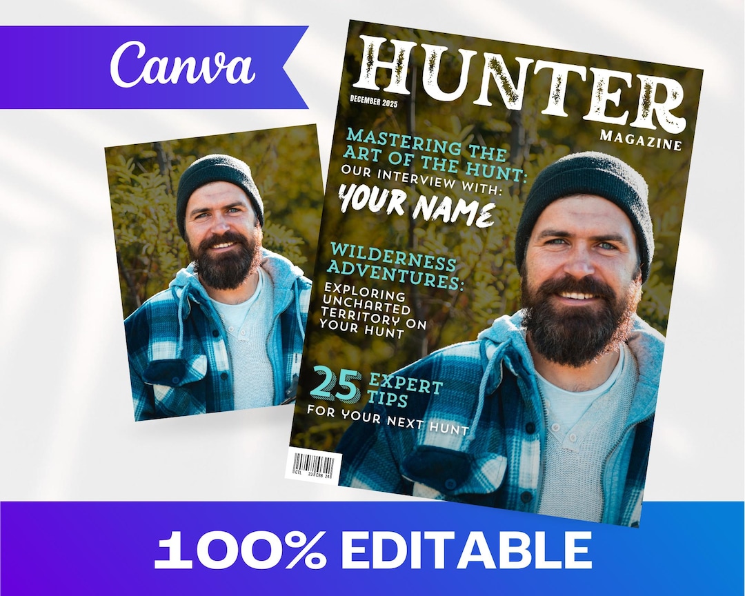 Hunter Magazine Cover Canva Template | Custom Magazine Cover | Canva ...