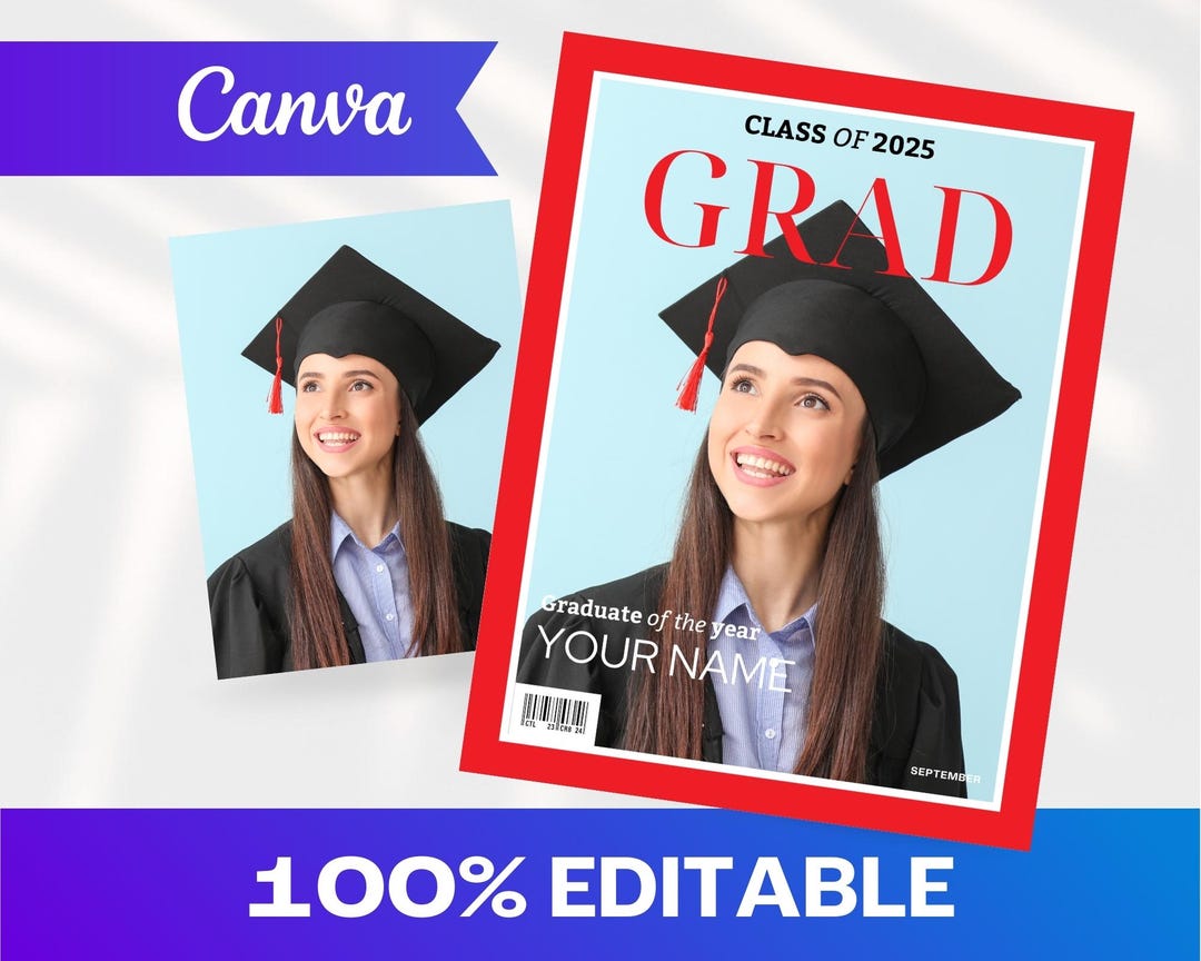Class of 2025 Grad Magazine Cover Template | Customizable Canva Design ...