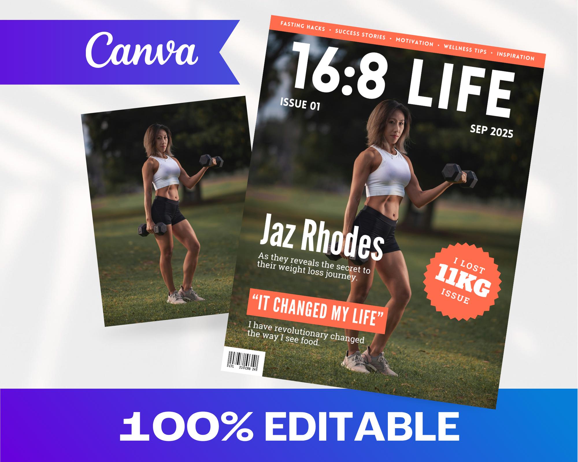 16:8 Life Magazine Cover Template | Intermittent Fasting Canva Design ...