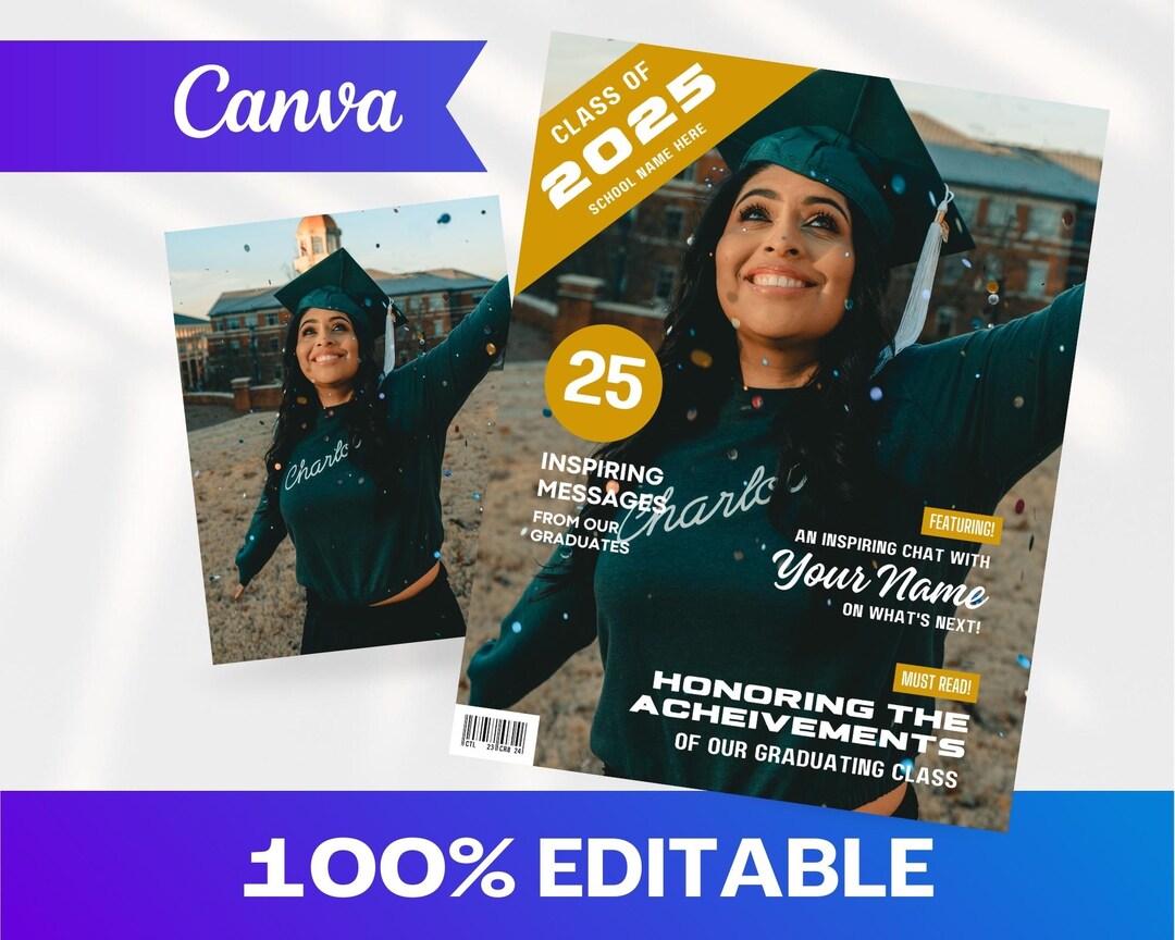 Class of 2025 Magazine Cover Canva Template | Graduation Gift (digital ...