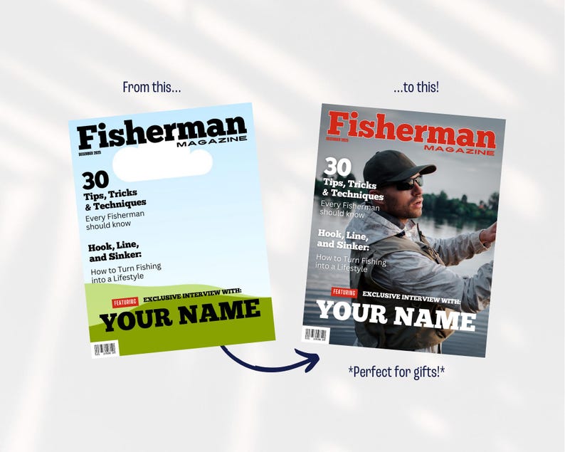 Custom Fishing Magazine Cover Template, Funny Fisherman Gift, Editable ...