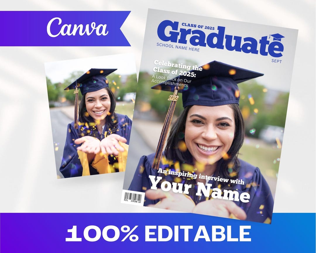 Graduate 2025 Magazine Cover Canva Template | Editable Digital Magazine ...