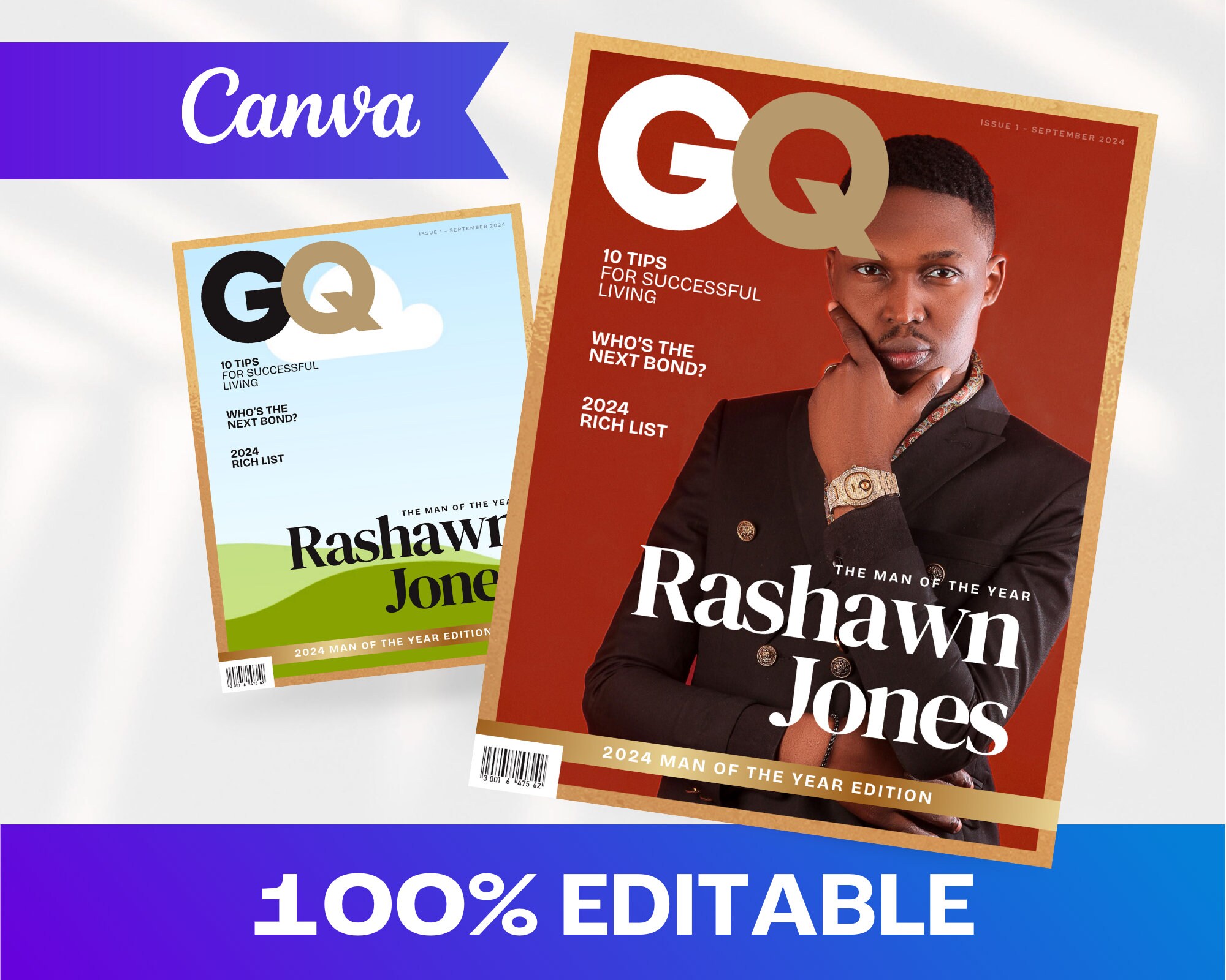 Men's Fashion Magazine Cover Canva Template | Custom Magazine Cover ...