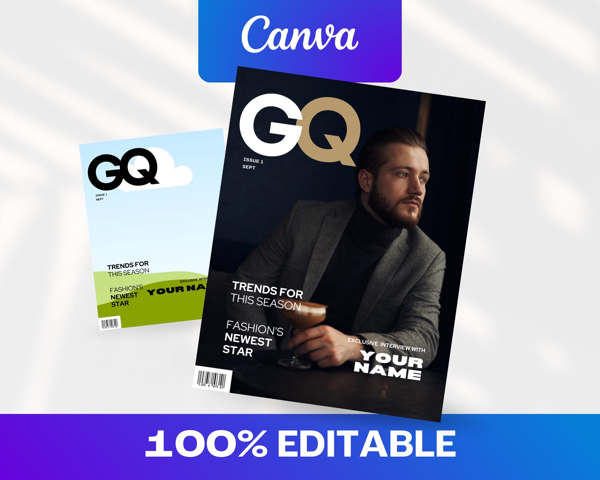Men's Fashion Magazine Cover Canva Template | Custom Magazine Cover ...
