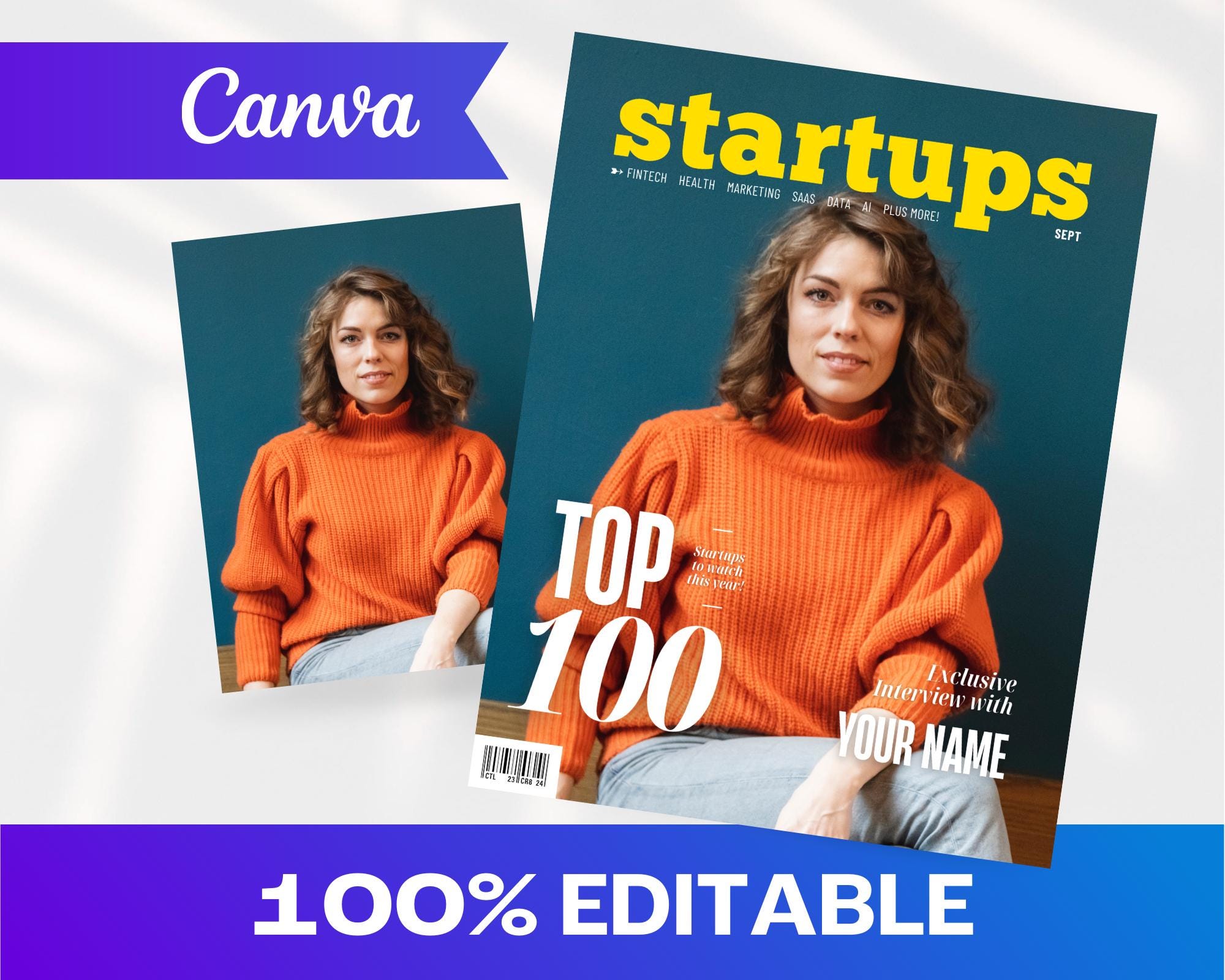 Startups Magazine Cover Canva Template | Custom Magazine Cover | Canva ...