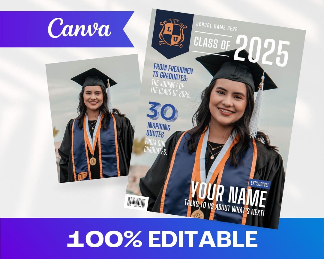 Customizable Class of 2025 Magazine Cover Canva Template | Editable ...