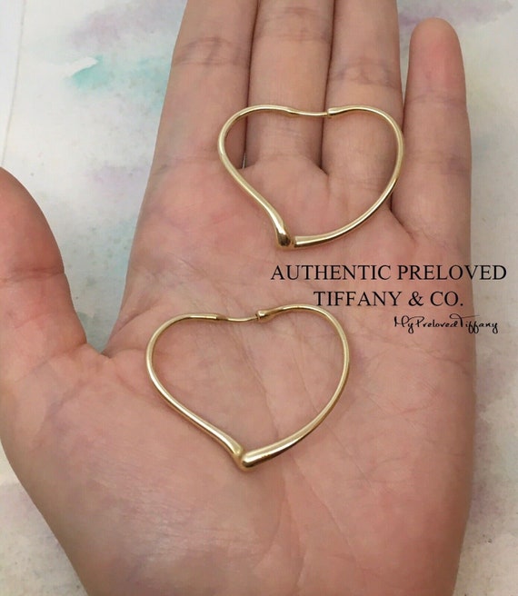 Excellent Authentic Preloved Tiffany Co. Elsa Peretti 35mm Open Heart Hoop Earrings Yellow Gold 750 18k Etsy