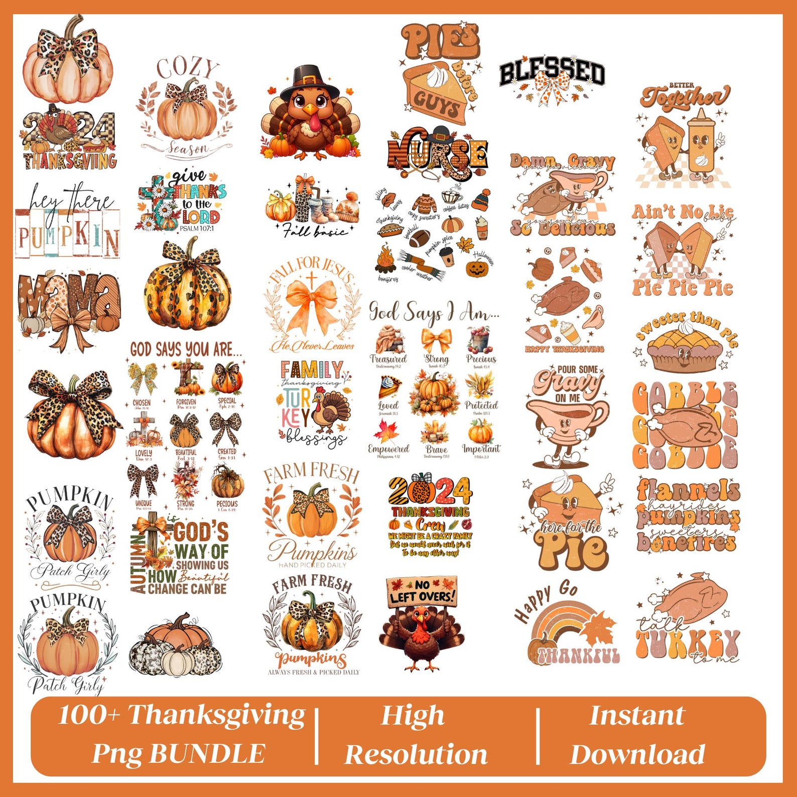 Thanksgiving PNG Bundle, Fall Png Bundle, Retro Fall Png, Autumn Png ...