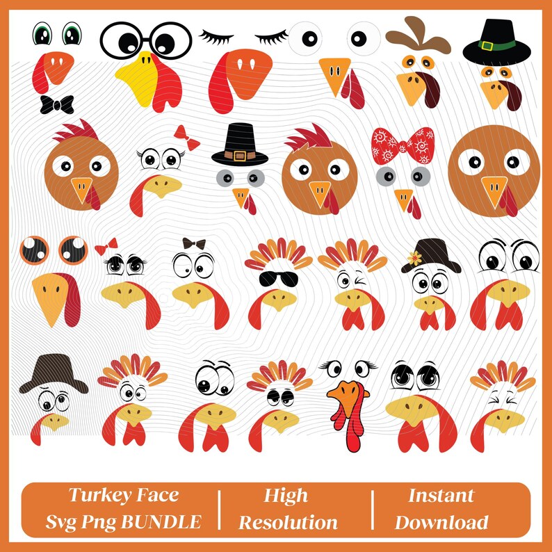 Thanksgiving Turkey Face SVG PNG Bundle, Thanksgiving Clipart Bundle ...