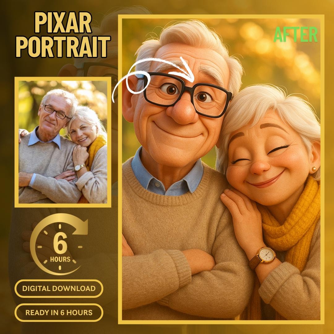 Custom Pixar Style Portrait, Family and Pets, Cartoon Transformation ...