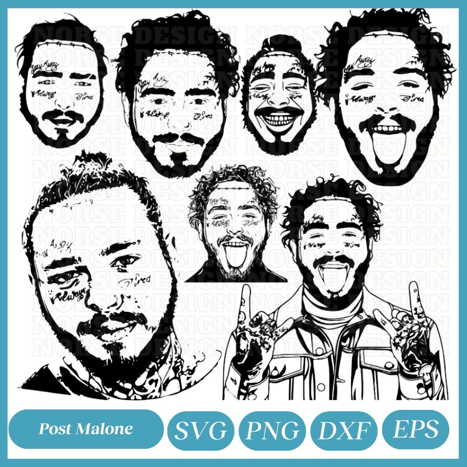 Post Malone Svg Bundle, Post Malone Silhouette, Post Malone Vector ...