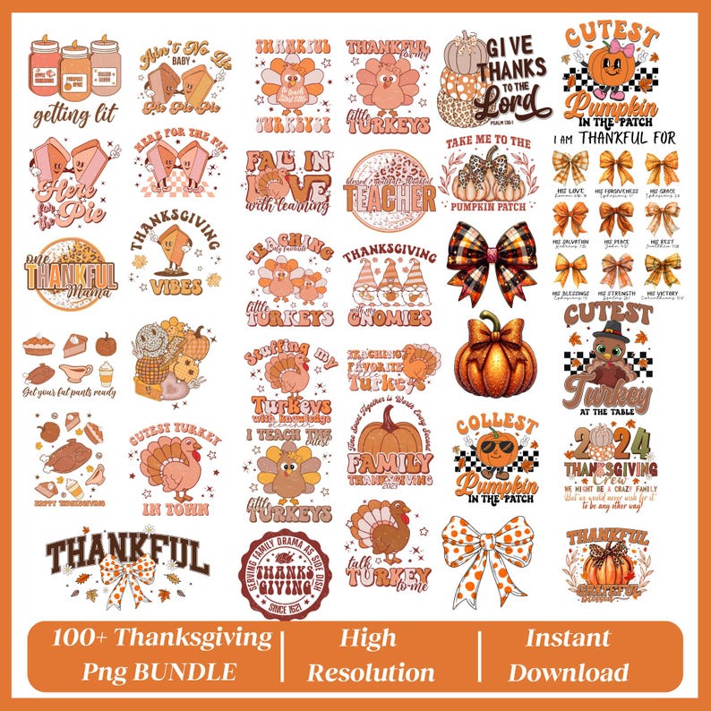 Thanksgiving PNG Bundle, Fall Png Bundle, Retro Fall Png, Autumn Png ...