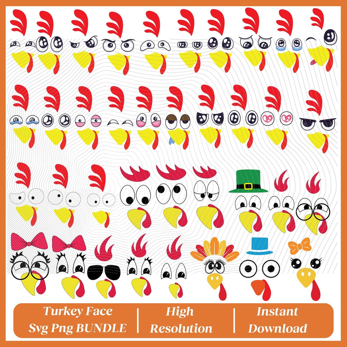 Thanksgiving Turkey Face SVG PNG Bundle, Thanksgiving Clipart Bundle ...