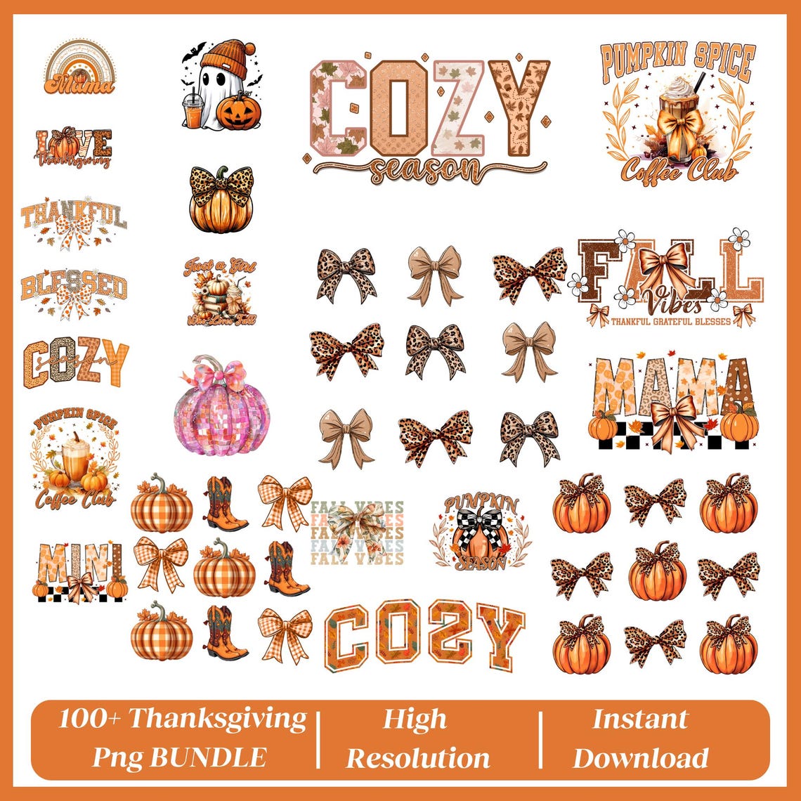 Thanksgiving PNG Bundle, Fall Png Bundle, Retro Fall Png, Autumn Png ...
