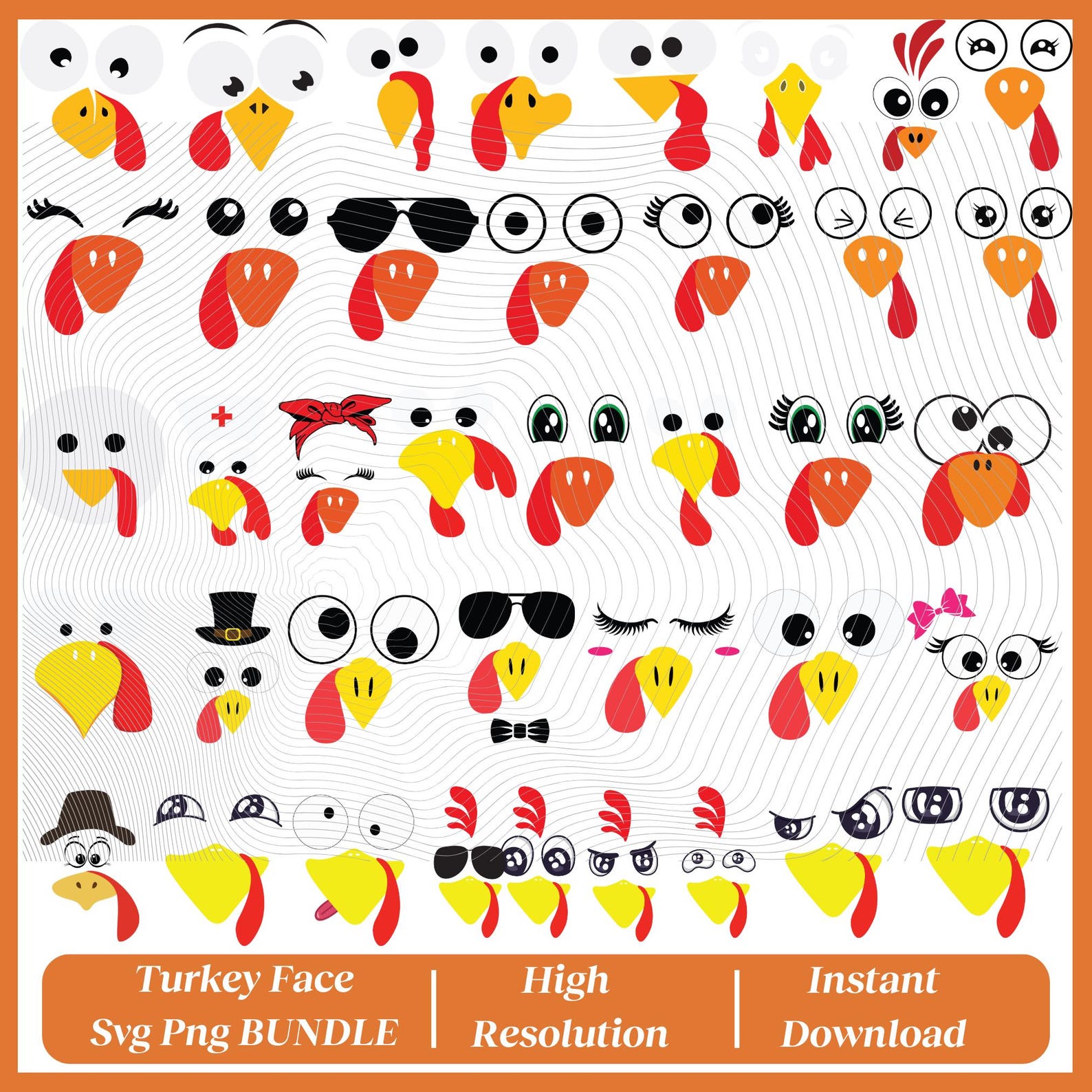 Thanksgiving Turkey Face SVG PNG Bundle, Thanksgiving Clipart Bundle ...