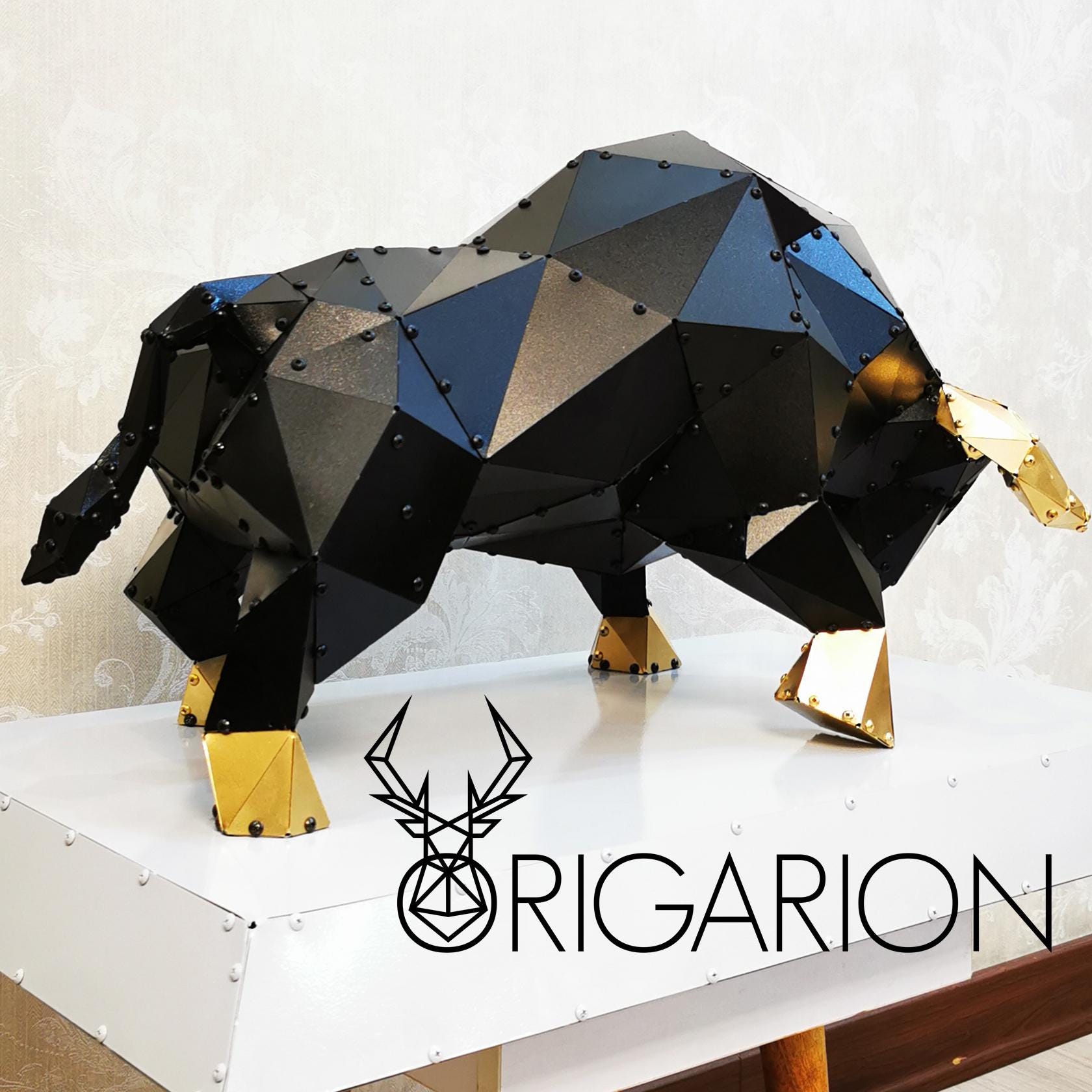 Metal Bull 90cm Height Rivet Screw Assembling Origami Paper Craft DIY ...