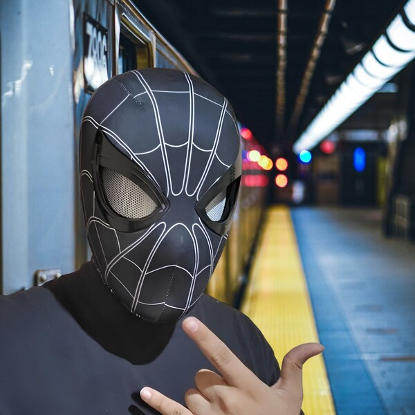 Black Comic Spiderman Mask Cosplay - Etsy