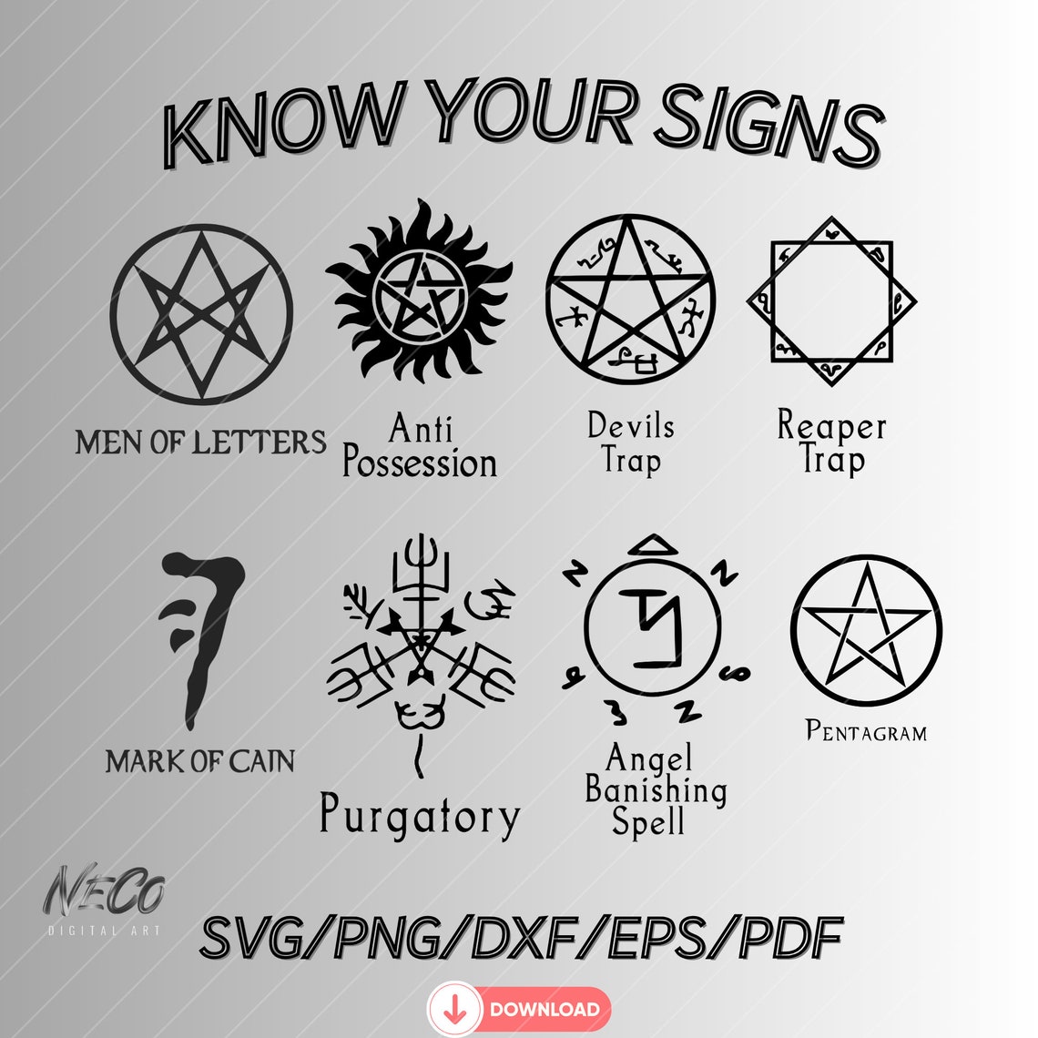 Know Your Signs Supernatural SVG Bundle, High Quality, Cut Files ...