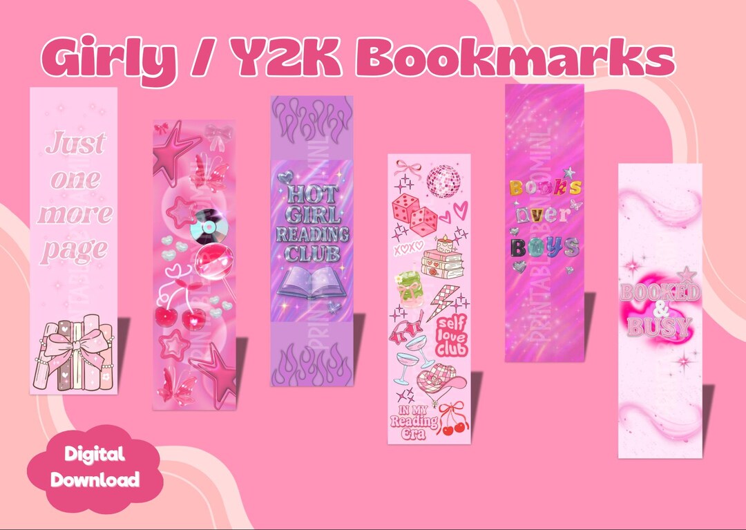 Y2K Bookmark Set | Girly Pink Printable Bookmarks | Booktok Aesthetic ...