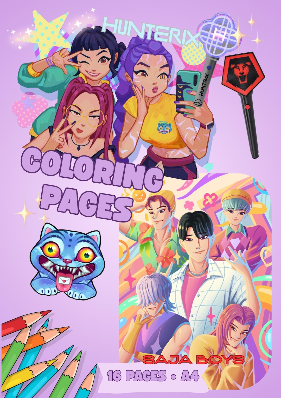 K-pop Coloring Pages – Hunterix Demon Hunters & Saja Boys - Etsy