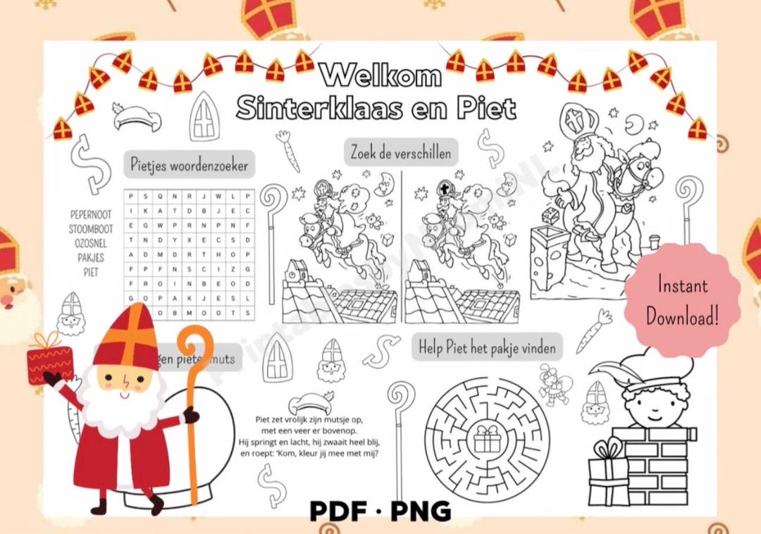 Sinterklaas Worksheet Printable | Coloring Page & Puzzle for Children ...