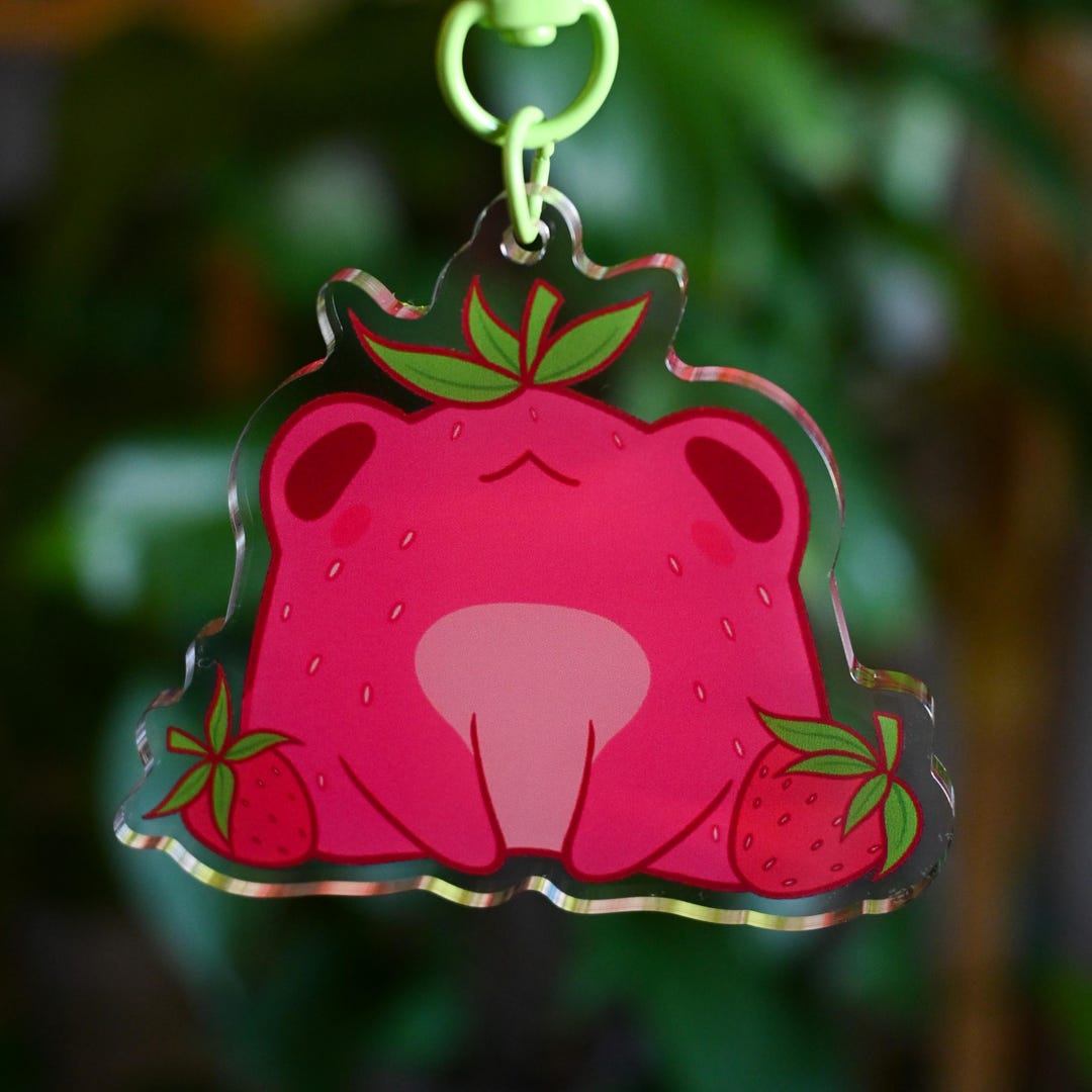 Acrylic Keychain | Strawberry Frog | Frog Keychain | Cute Keychain ...