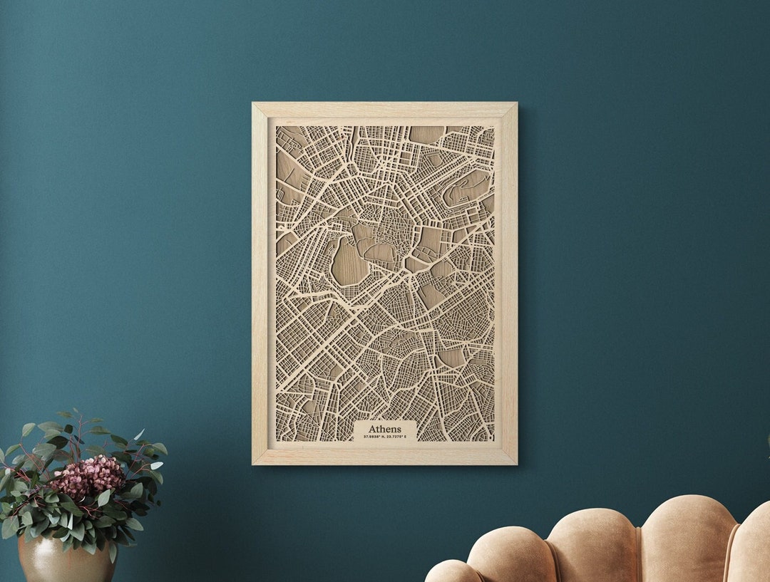 Athens Wood Map | Drevko CITY Wooden Map | 3D Map Athens | Athens ...