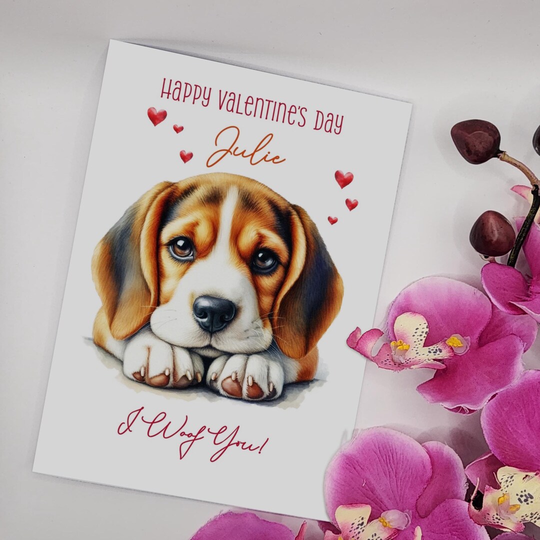Personilised Beagle Dog Valentines Day Card. Dog Lovers Valentine's ...