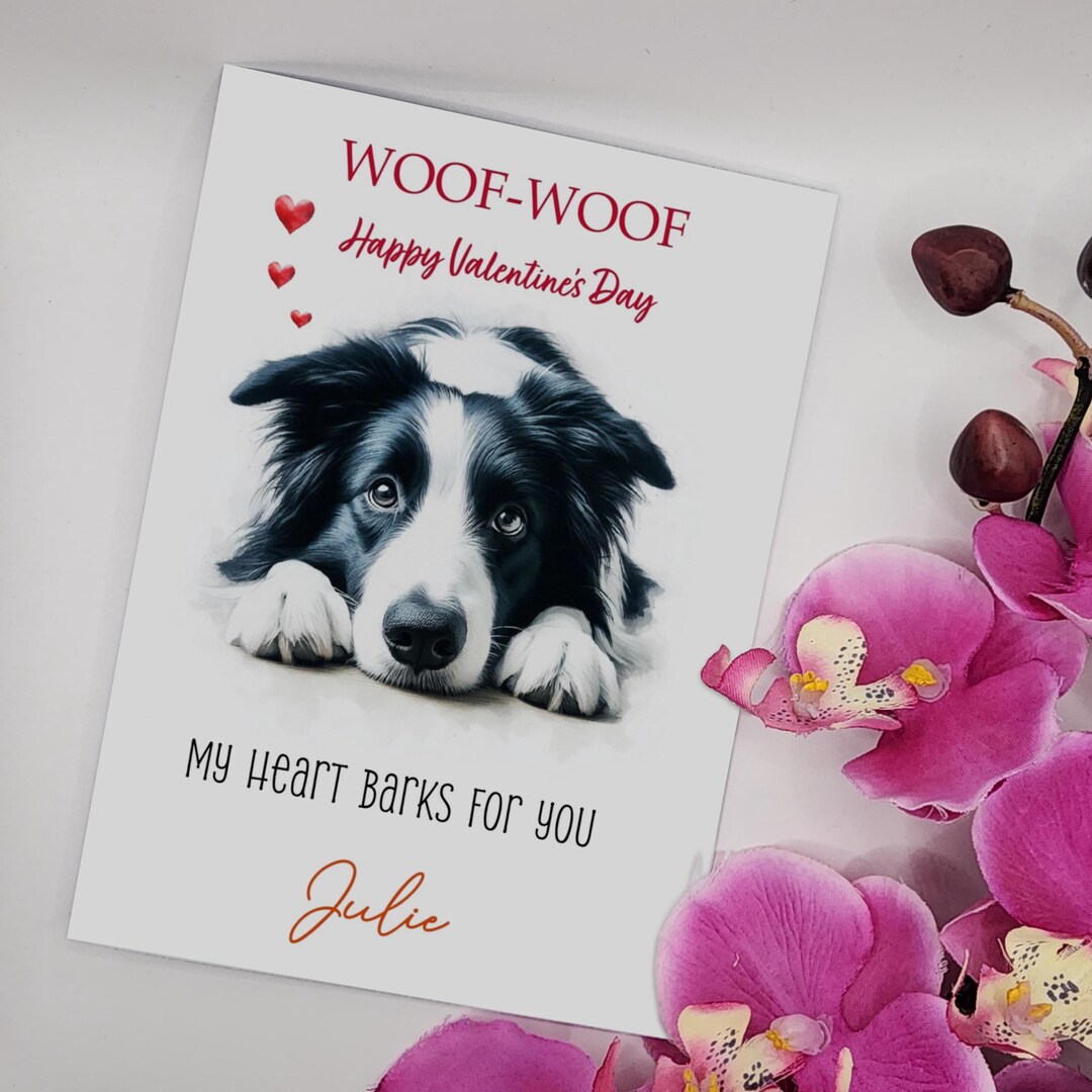 Personilised Border Collie Dog Valentines Day Card. Dog Lovers ...