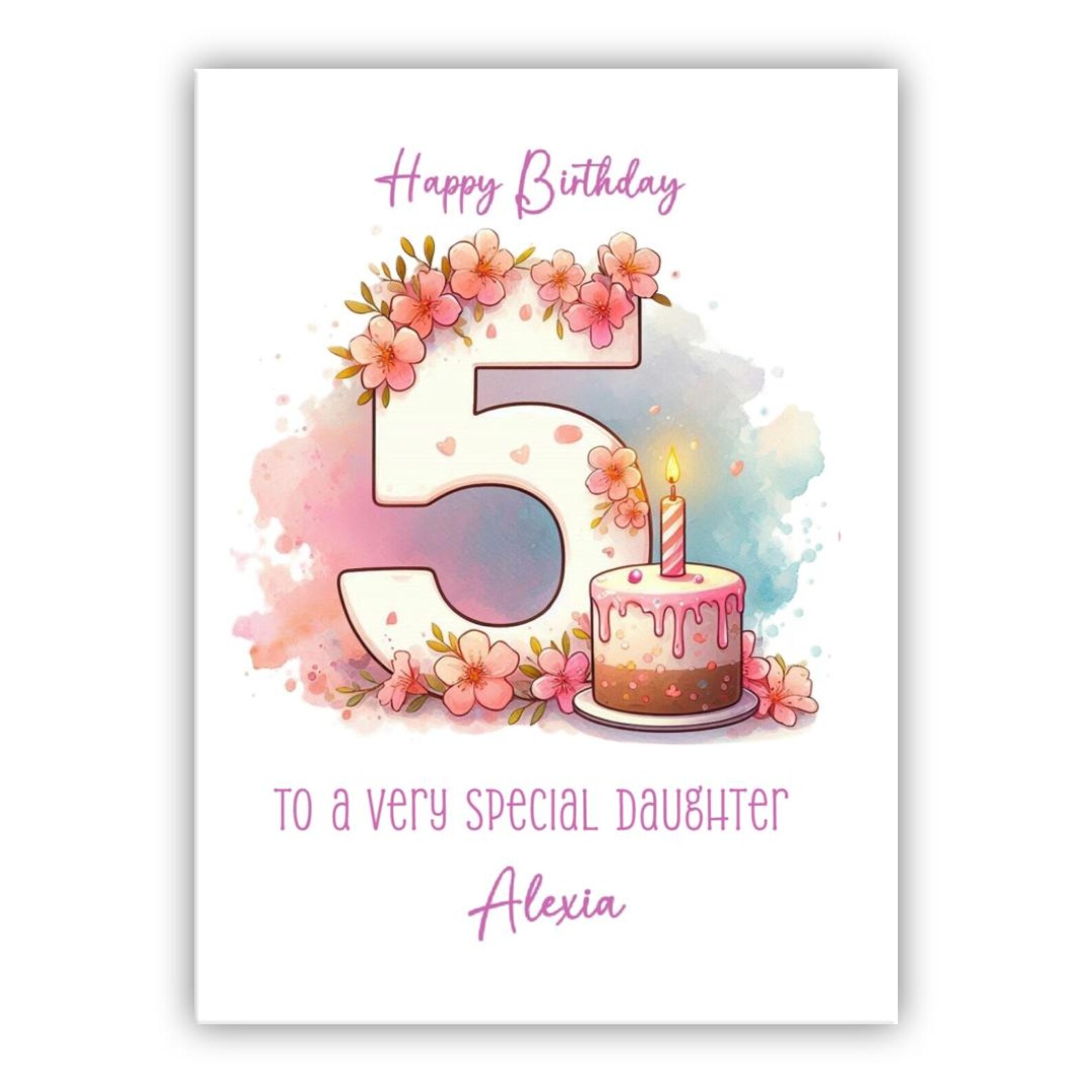 Personalised 5th Birthday Card for Girl. Fifth Birthday Card for ...