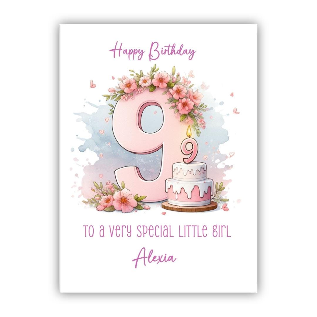 Personalised 9th Birthday Card for Girl. Ninth Birthday Card for ...