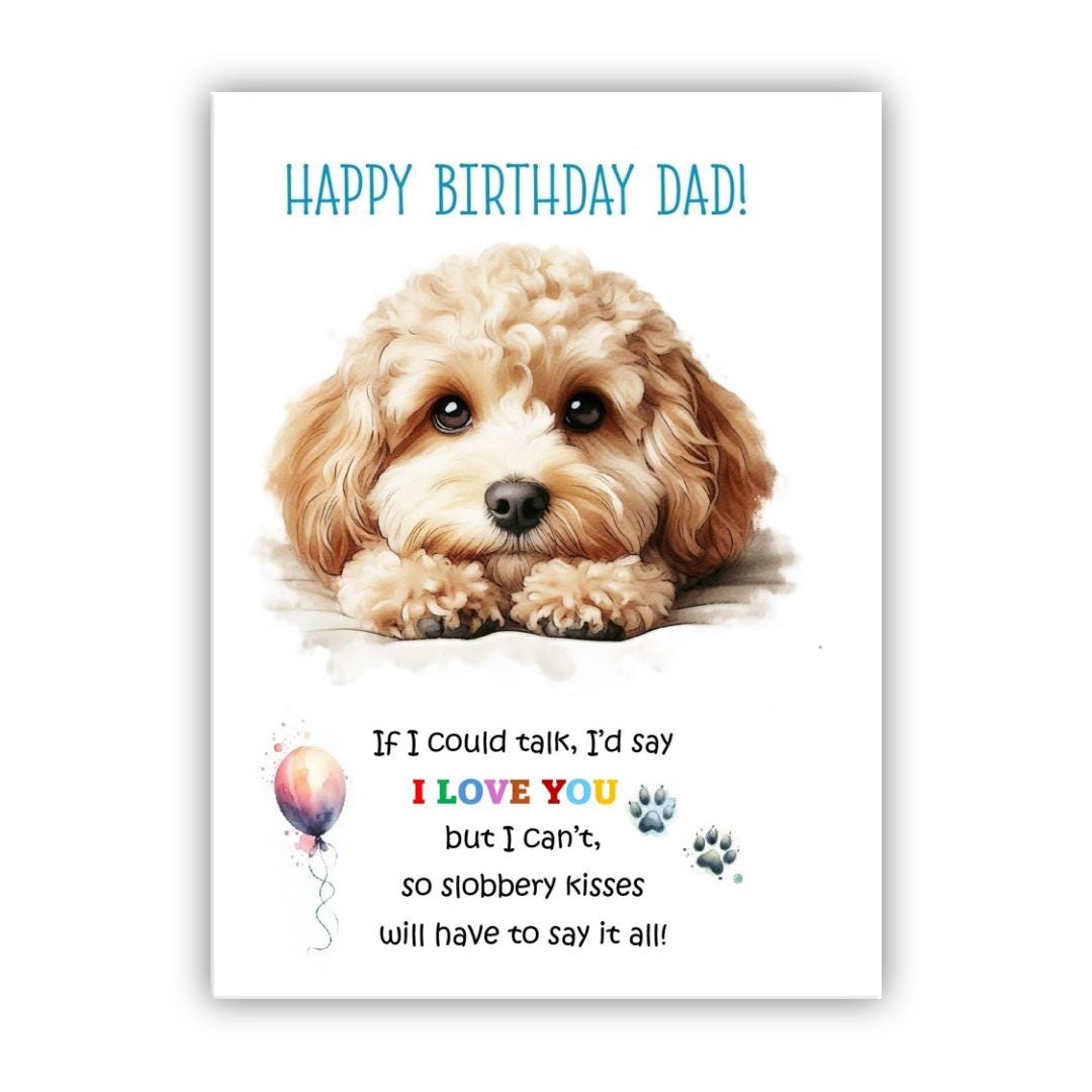 Birthday Card From the Dog. Cavapoo Dog Birthday Card to Dad, Daddy ...
