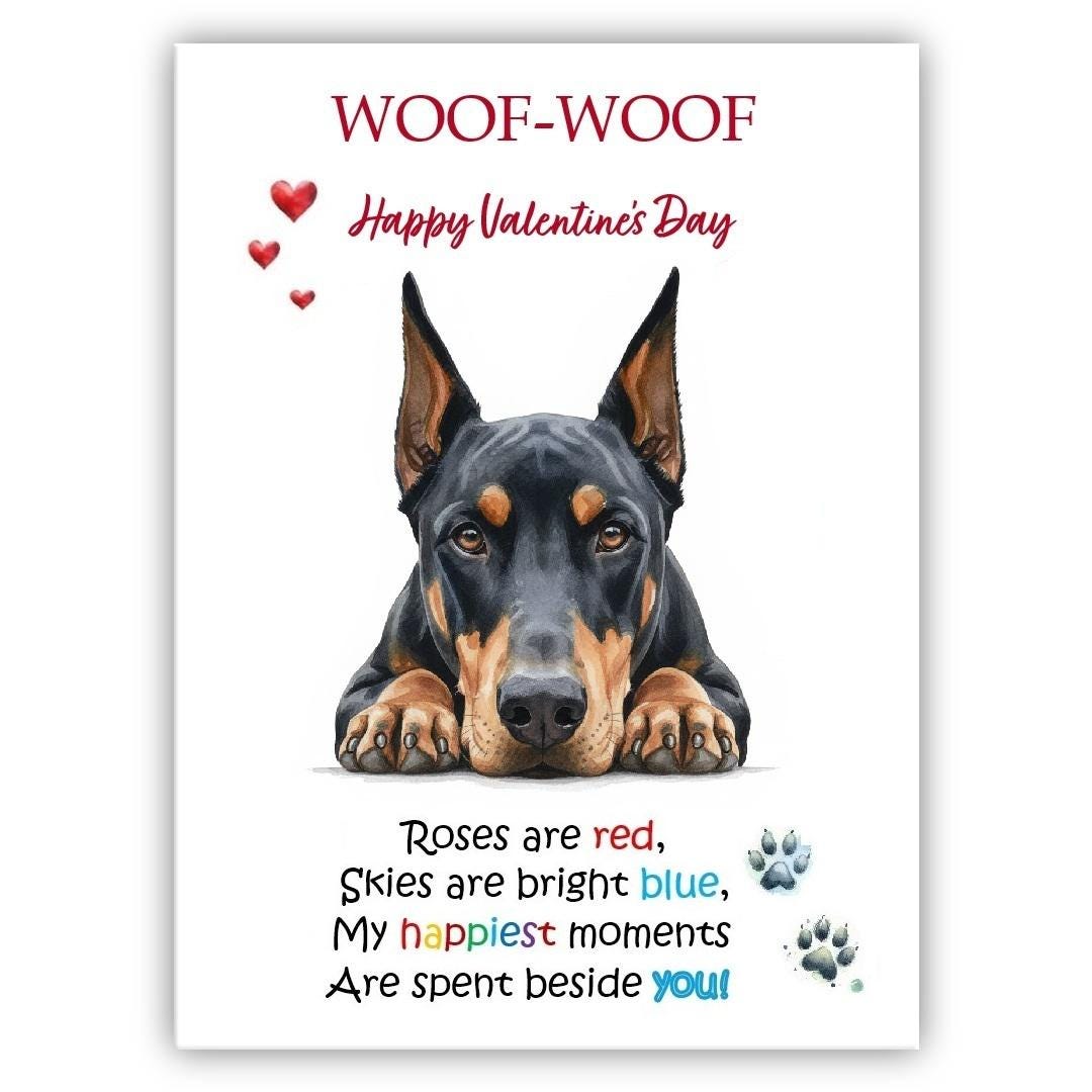 Doberman Valentine’s Day Card From the Dog – Multiple Breeds Available ...