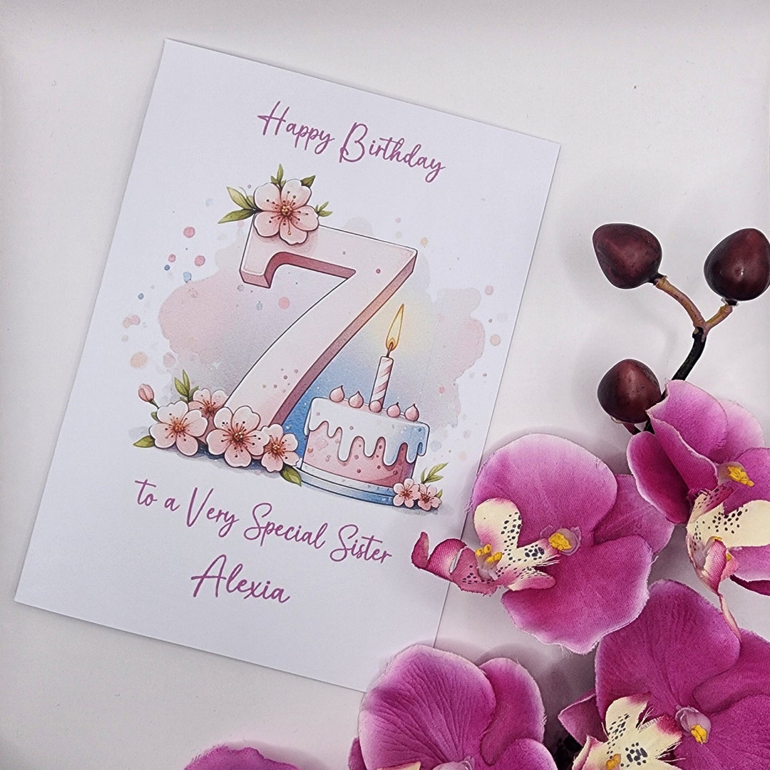 Personalised 7th Birthday Card for Girl. Seventh Birthday Card for ...