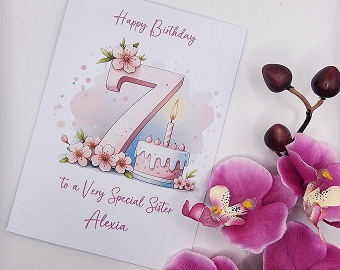 Personalised 7th Birthday Card for Girl. Seventh Birthday Card for ...