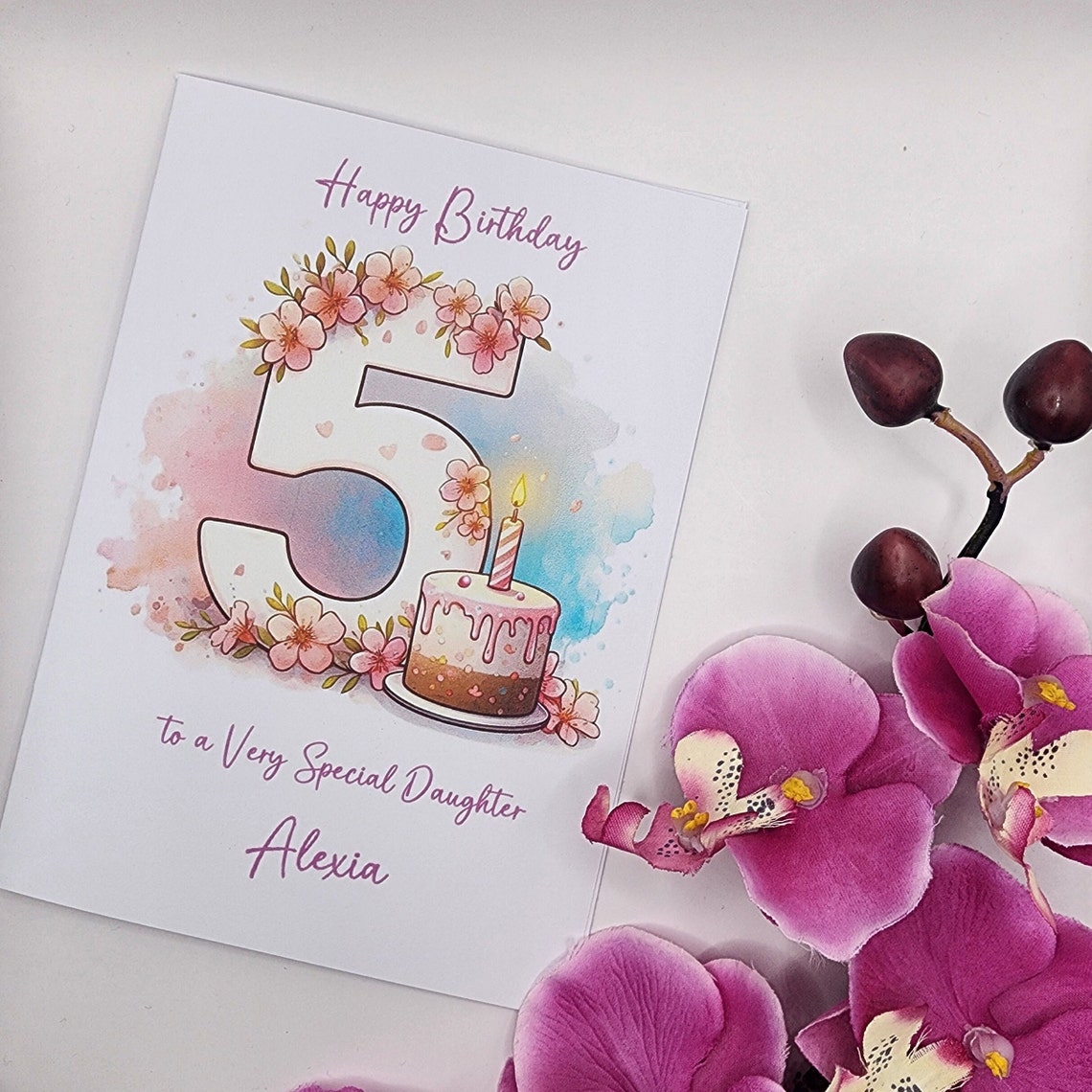 Personalised 5th Birthday Card for Girl. Fifth Birthday Card for ...