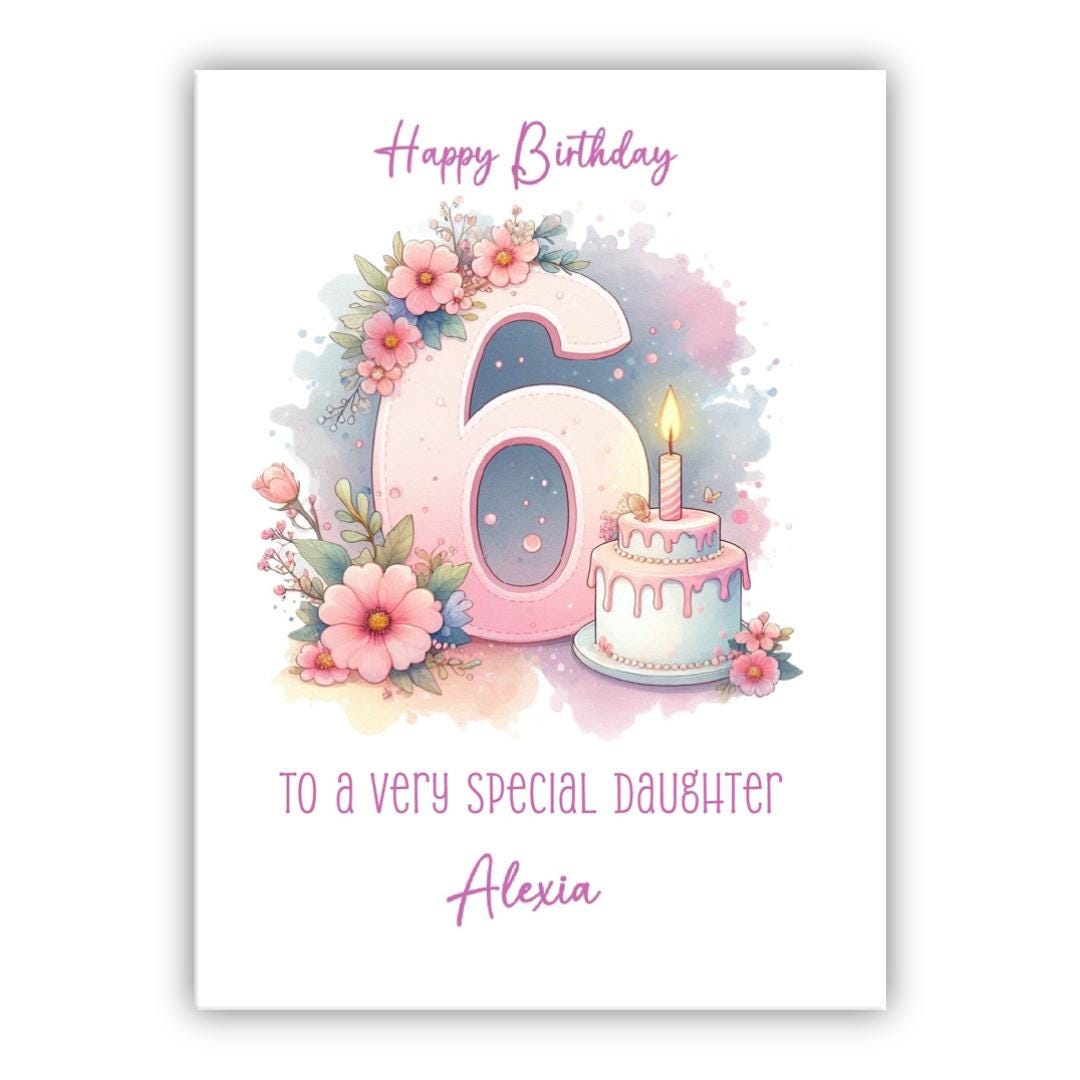 Personalised 6th Birthday Card for Girl. Sixth Birthday Card for ...